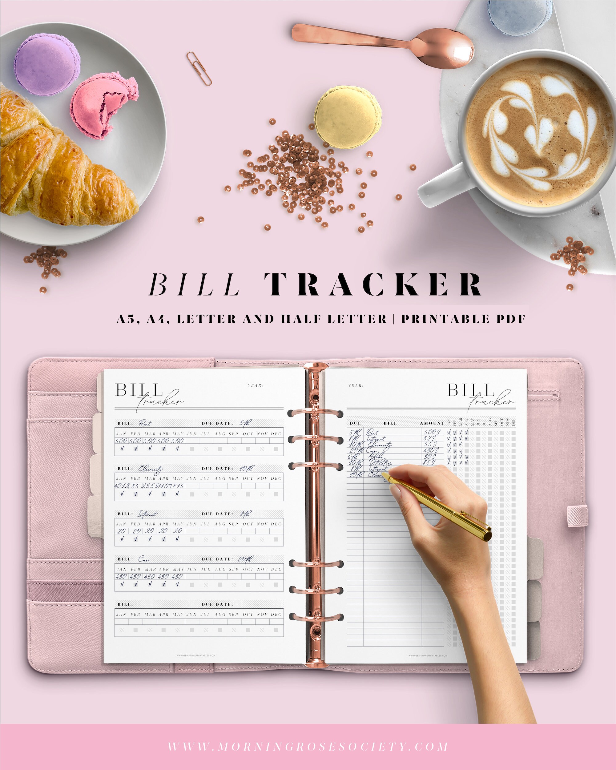 Bill Tracker Printable A4, A5, Letter and Half Letter Size Inserts ...