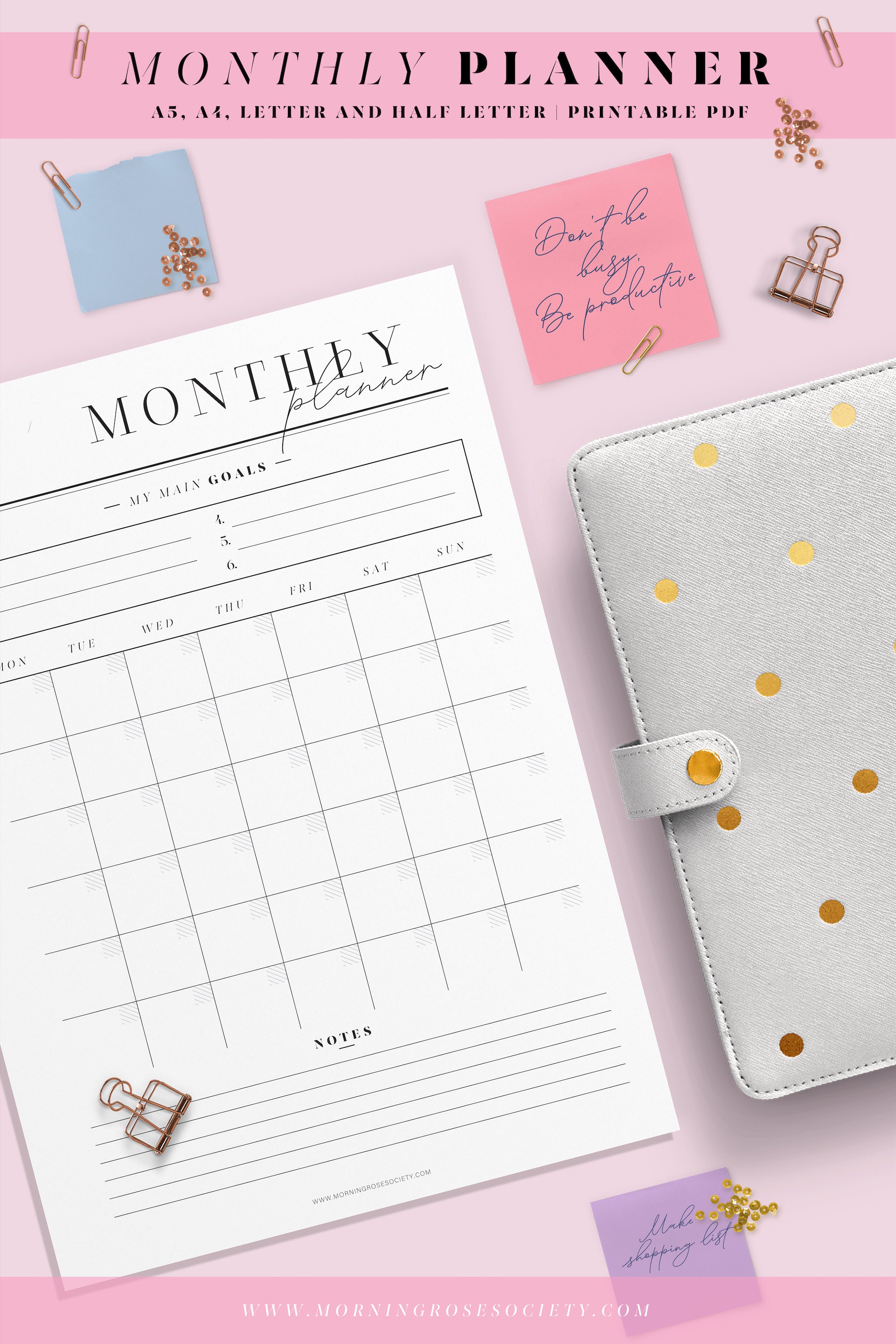 Monthly Planner Printable Pages. A4, A5, Letter and Half Letter Size ...