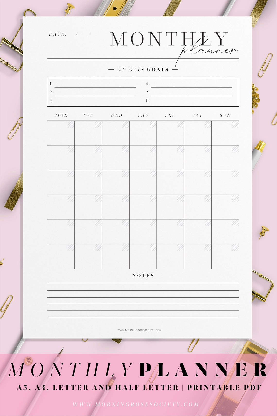Monthly Planner Printable Pages. A4, A5, Letter and Half Letter Size ...