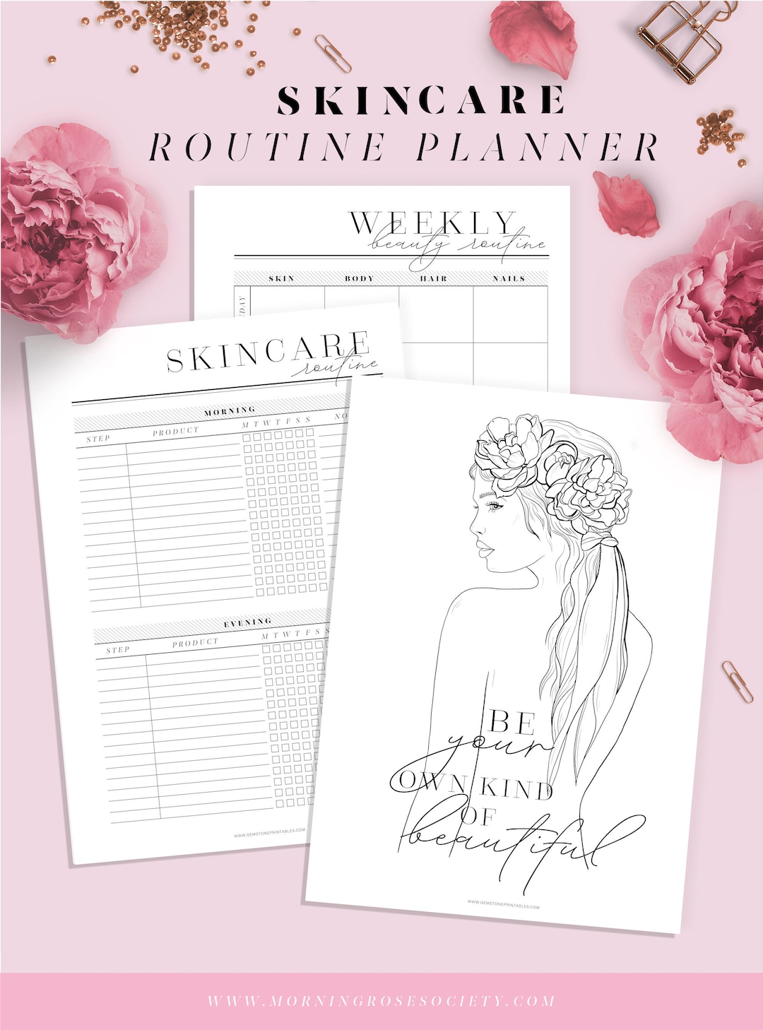 Skincare Routine Tracker and Weekly Beauty Printable Planner. A4, A5 ...