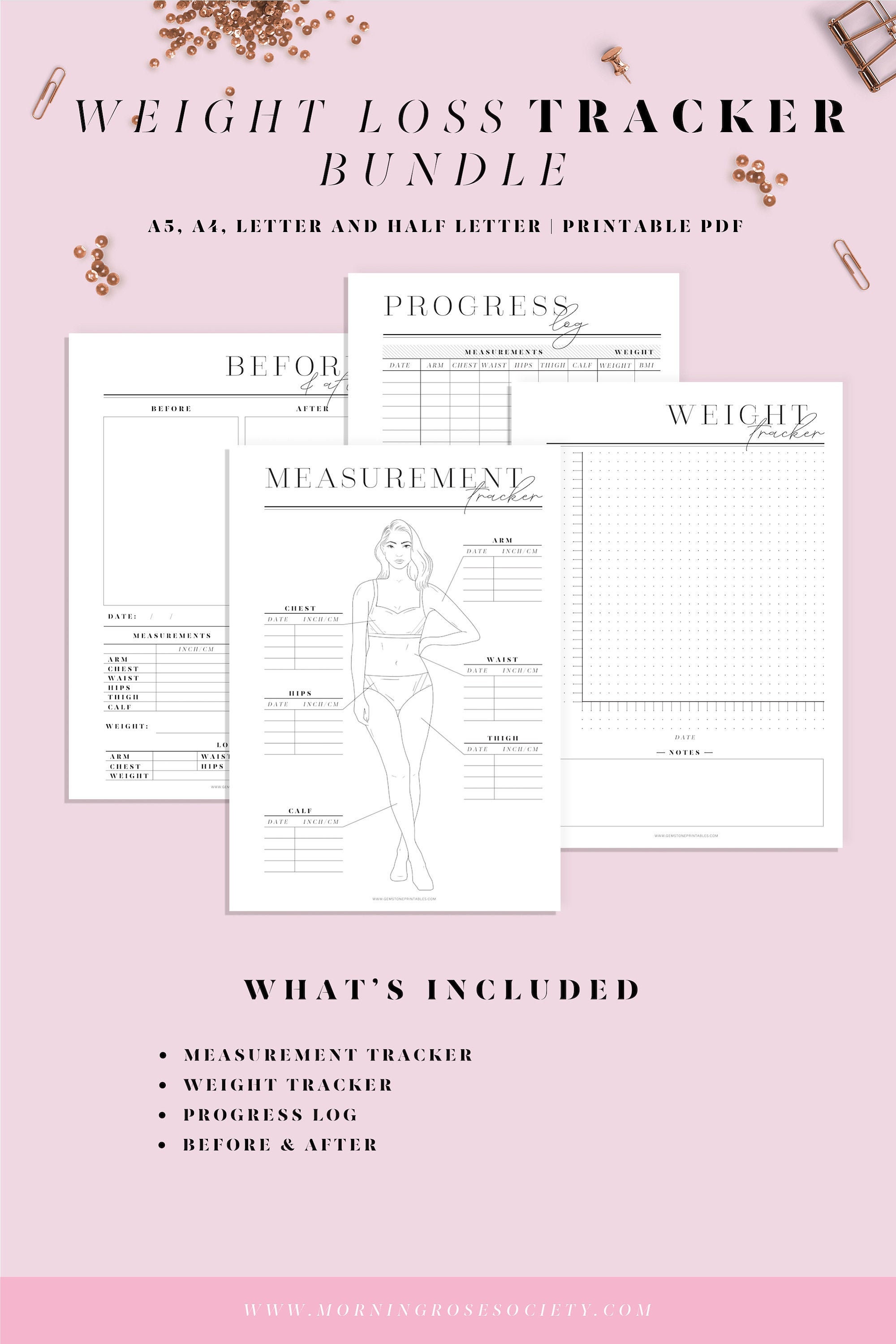 Weight Loss Tracker Printable Planner Inserts. Body Measurement Tracker ...
