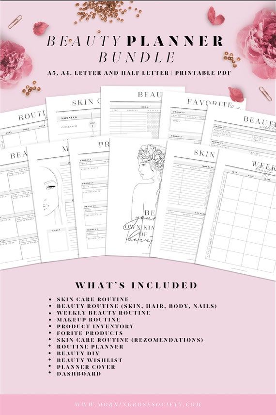Beauty Routine Printable Planner. Self Care Journal. Skincare - Etsy