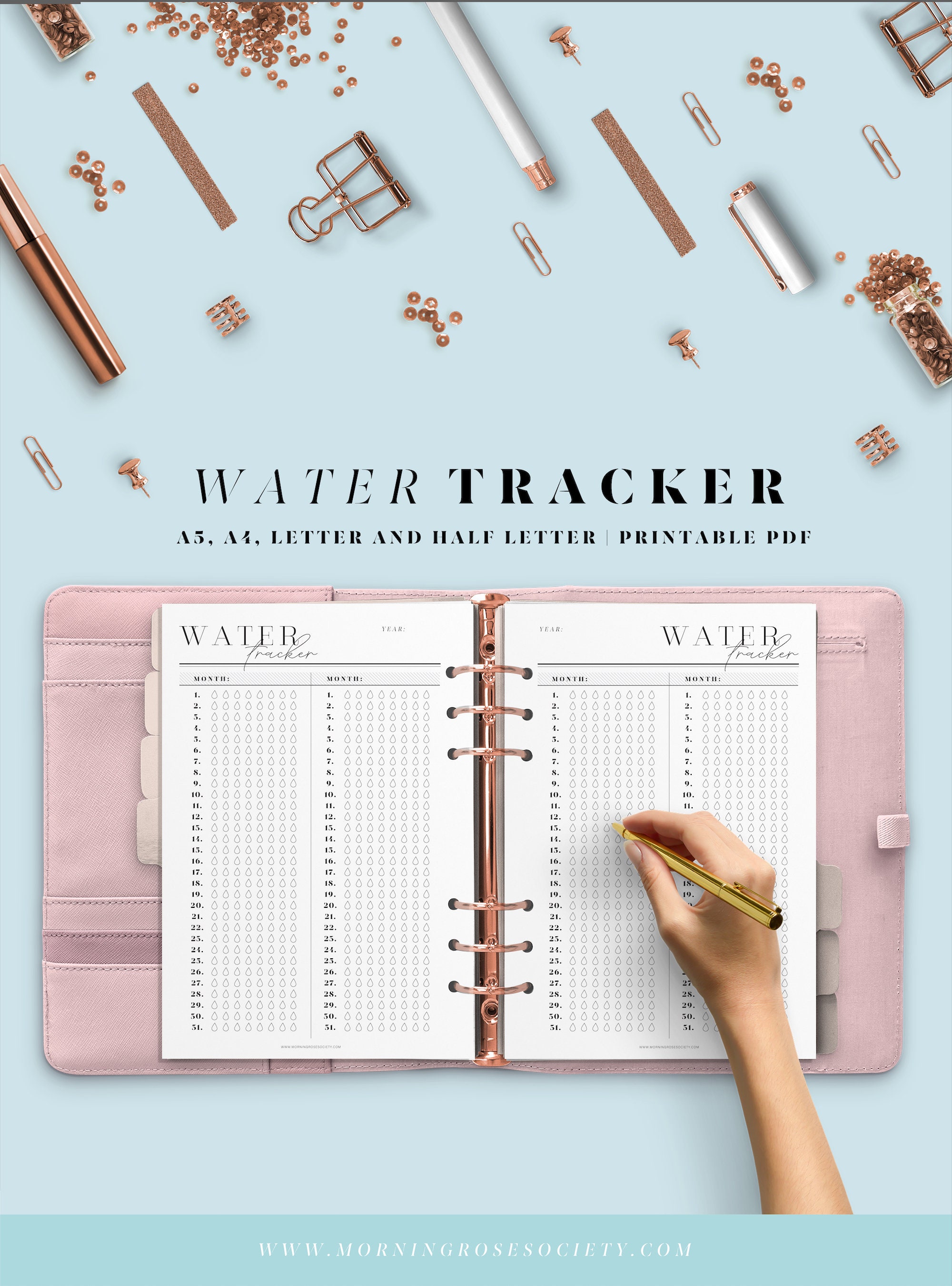 Printable Water Tracker Template. A4, A5, Letter and Half Letter Size ...