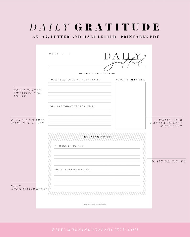 Gratitude Journal Printable, Planner Inserts, Daily Gratitude Printable ...