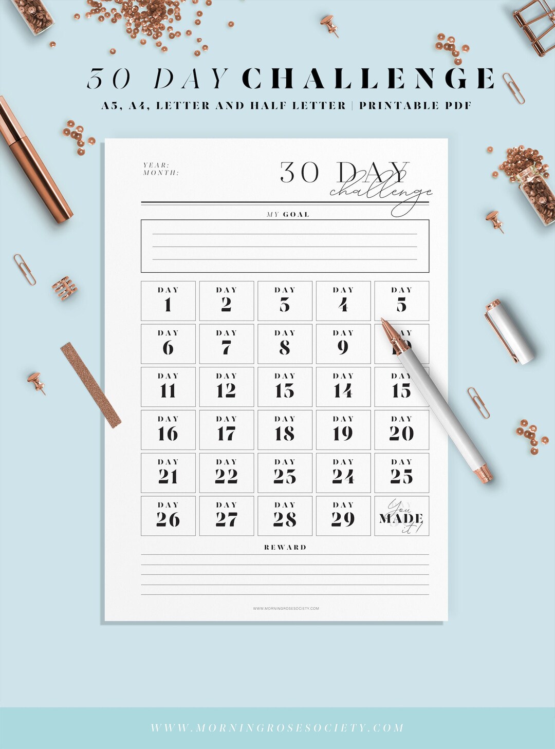 30 Day Challenge Printable Planner Pages. Bullet Journal Worksheet ...