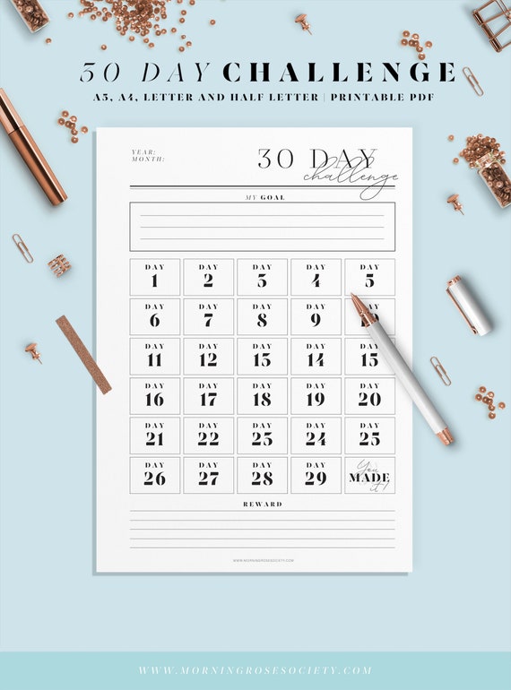 30 Day Challenge Printable Planner Pages. Bullet Journal - Etsy