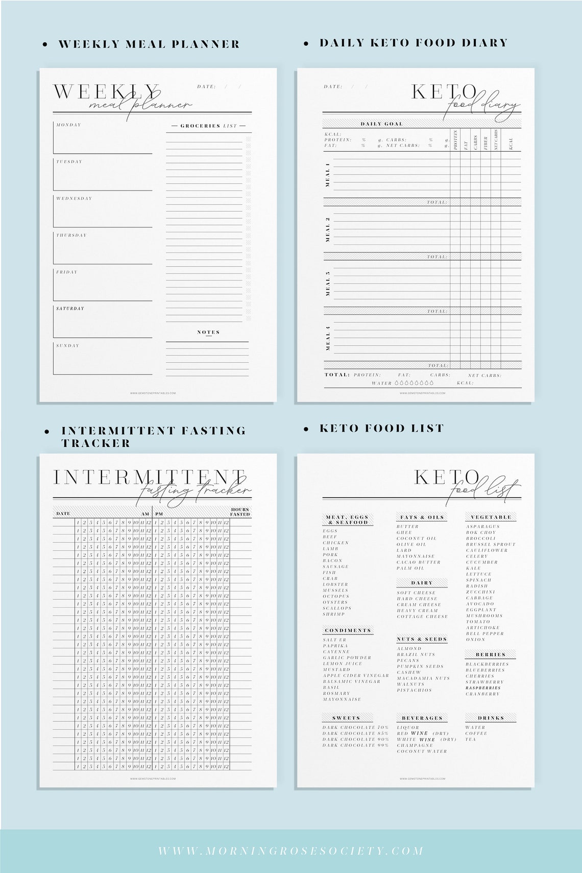 Keto Diet Journal Printable Planner. Keto Tracker. Intermittent Fasting ...