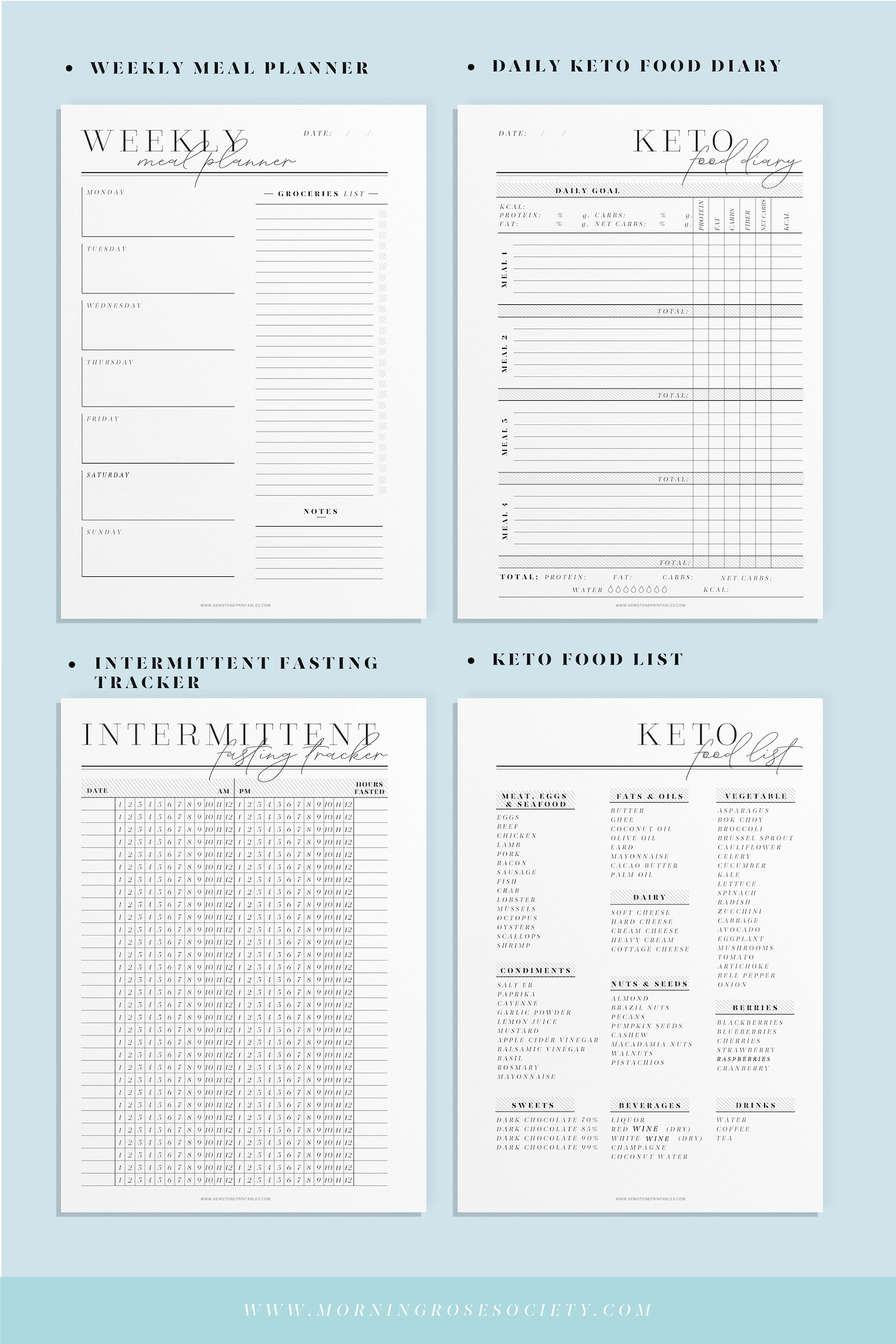 Keto Diet Journal Printable Planner. Keto Tracker. Intermittent Fasting ...