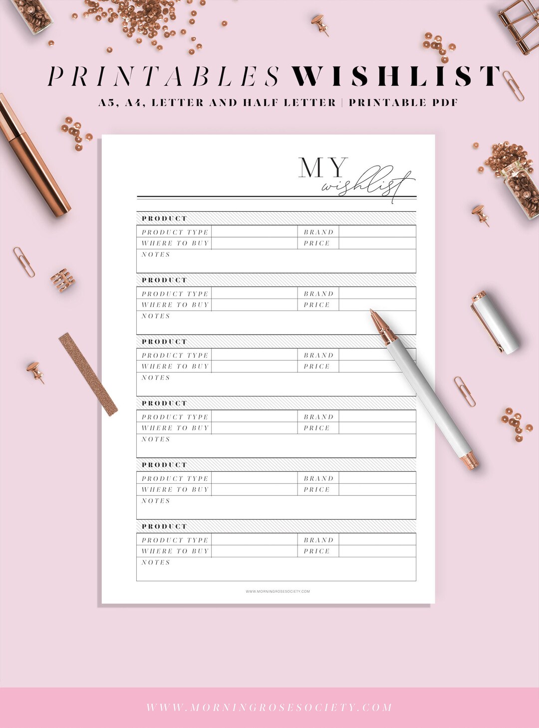 Printable Wishlist Insert. A4, A5, Letter and Half Letter Size Inserts ...