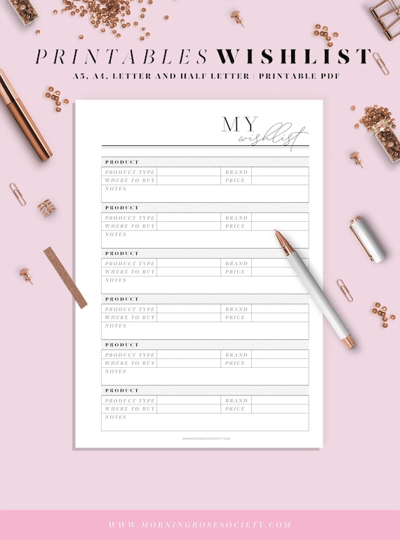 Printable Wishlist Insert. A4 A5 Letter and Half Letter Size - Etsy