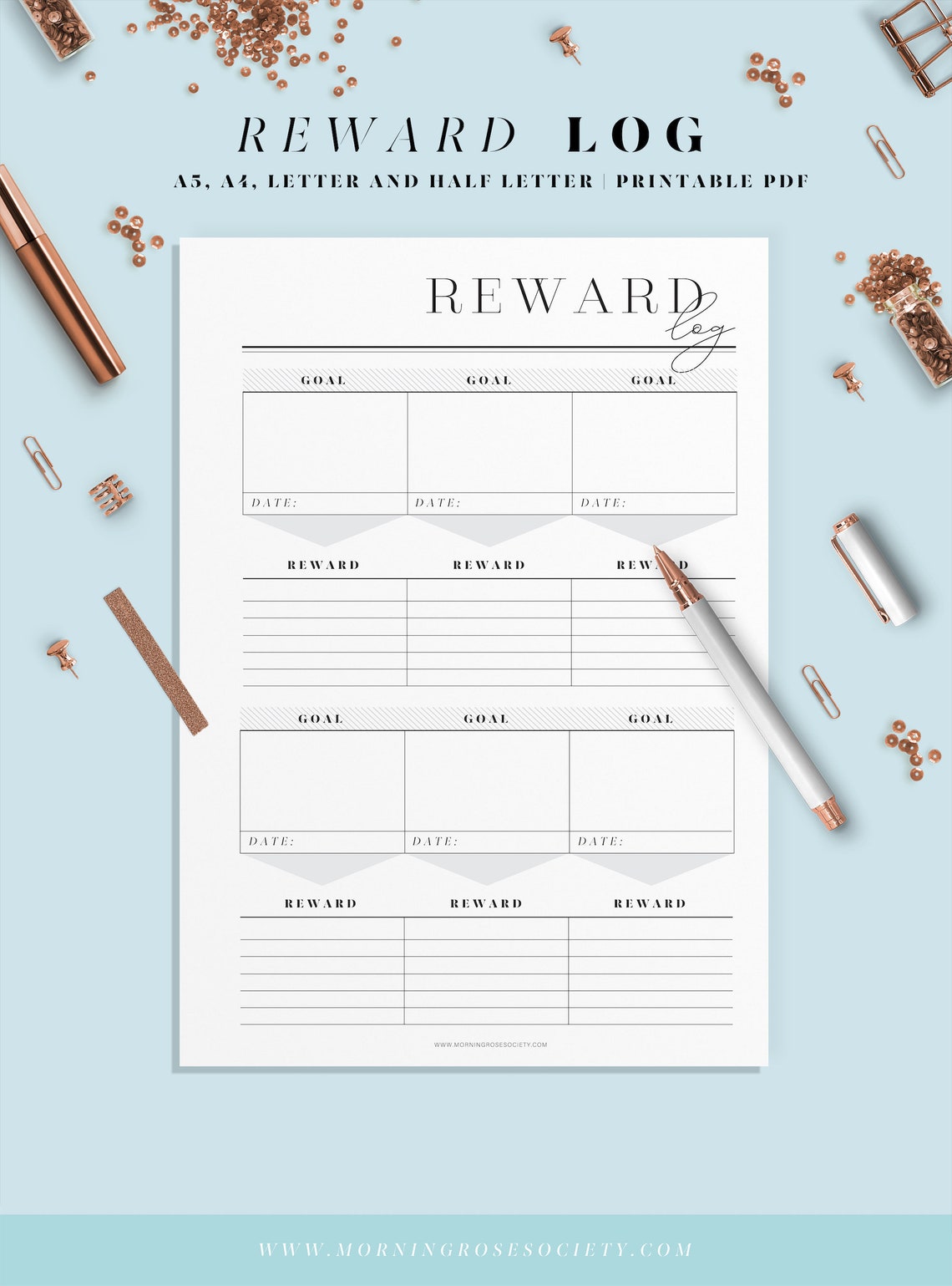 Printable Rewards Tracker. A4, A5, Letter and Half Letter Size Inserts ...