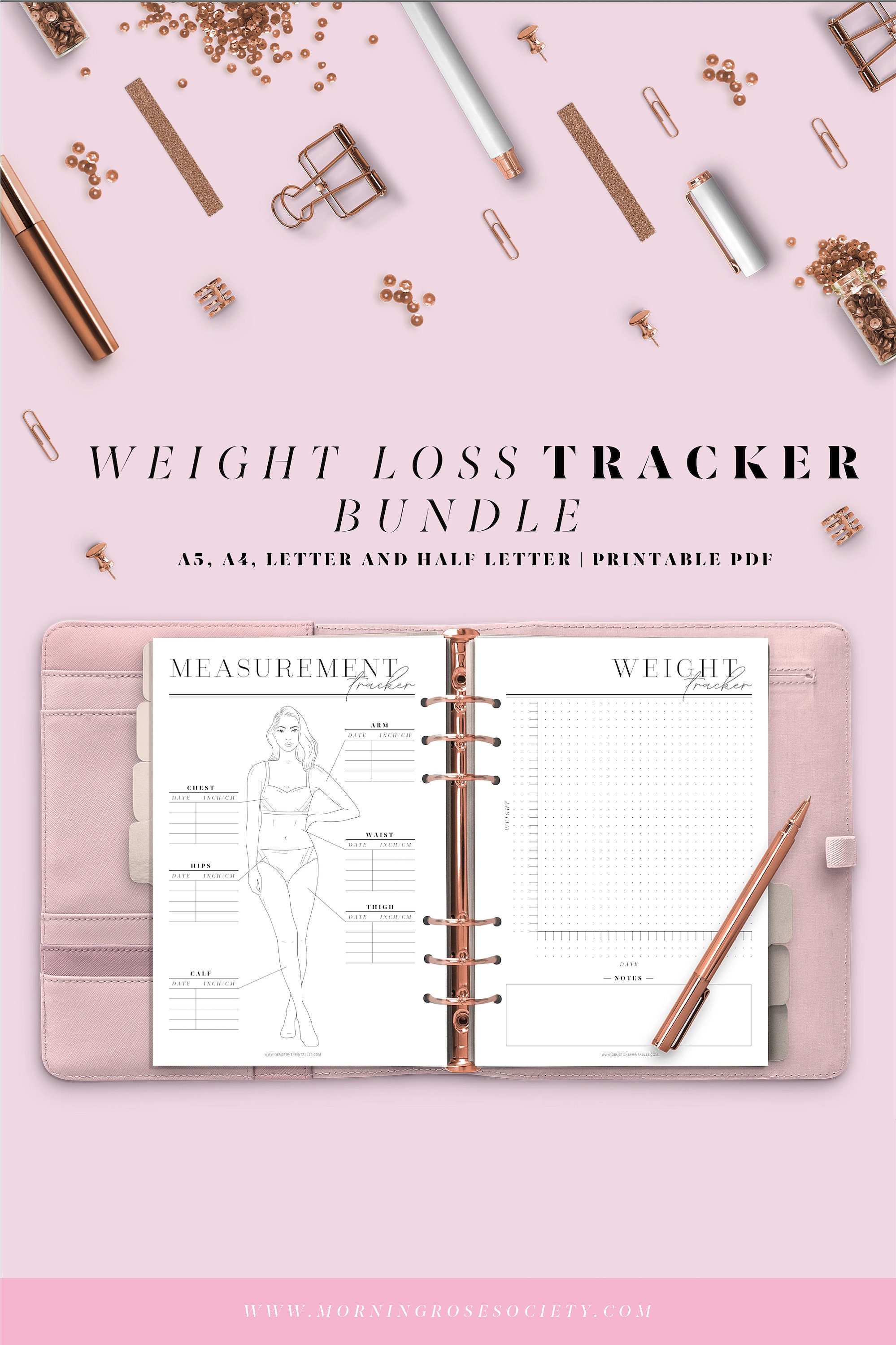 Weight Loss Tracker Printable Planner Inserts. Body Measurement Tracker ...
