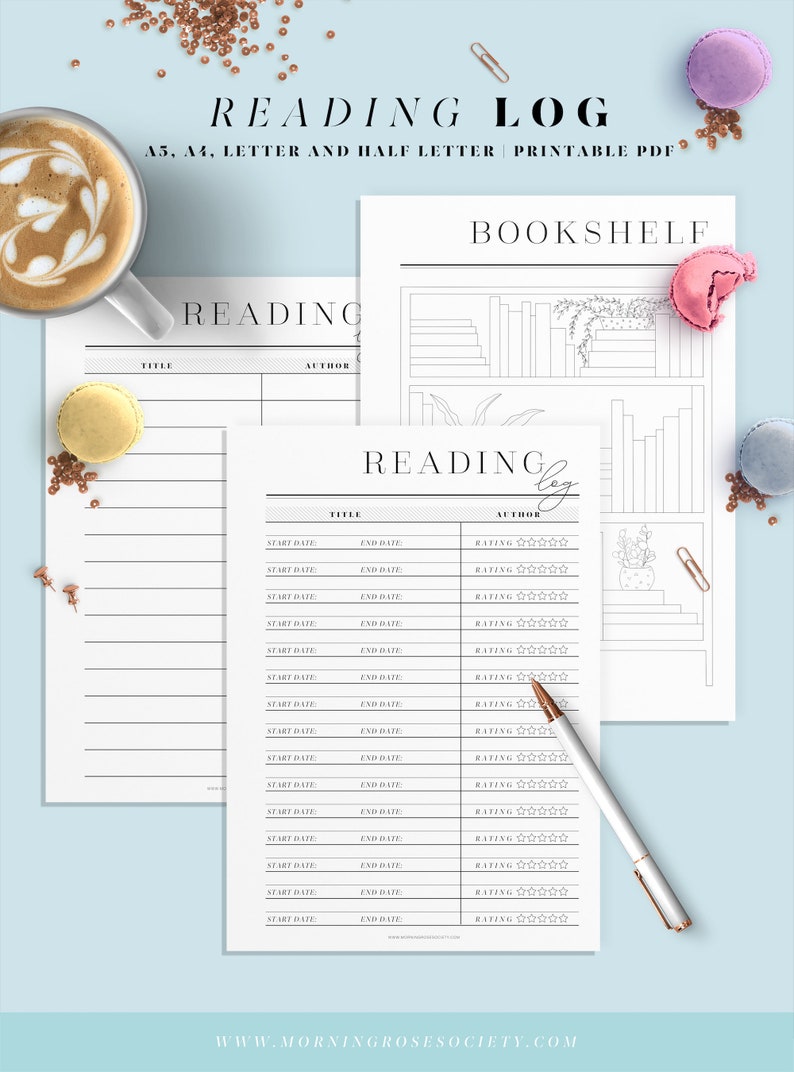 Reading Log. A4, A5, Letter and Half Letter Size Printable Planner ...