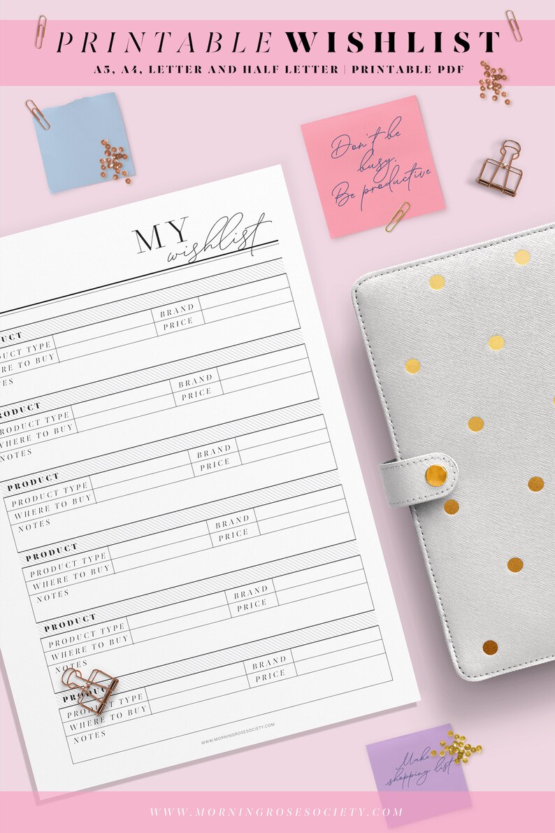 Printable Wishlist Insert. A4, A5, Letter and Half Letter Size Inserts ...