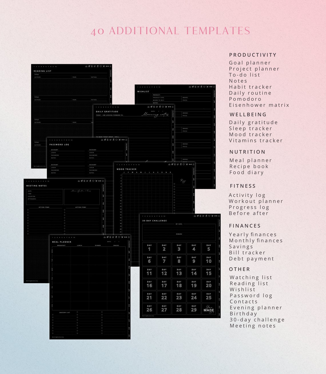 Simple Digital Planner Undated Digital Planner Dark Mode Good Notes ...