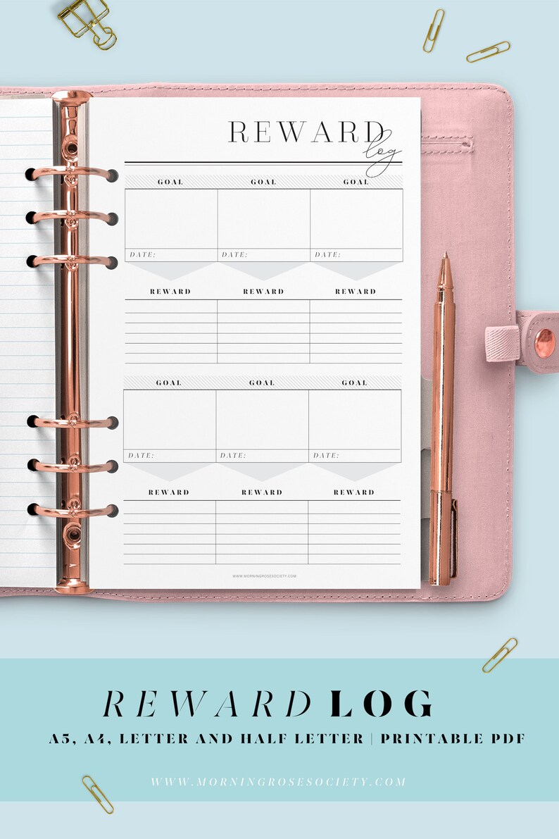 Printable Rewards Tracker. A4, A5, Letter and Half Letter Size Inserts ...