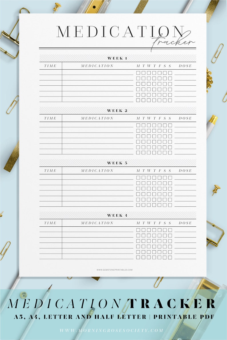 Medication Tracker Printable Planner Template. A4, A5, Letter and Half ...