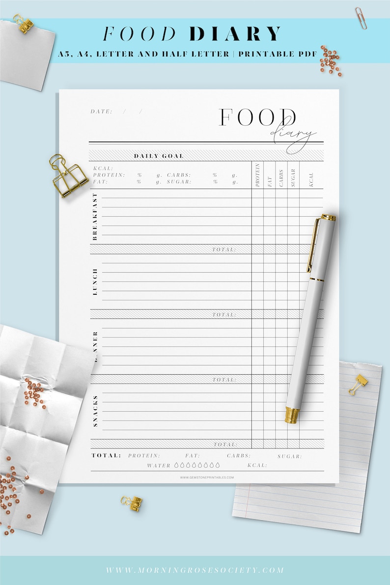 Daily Food Journal Printable Template. Macro Tracker and Calorie ...