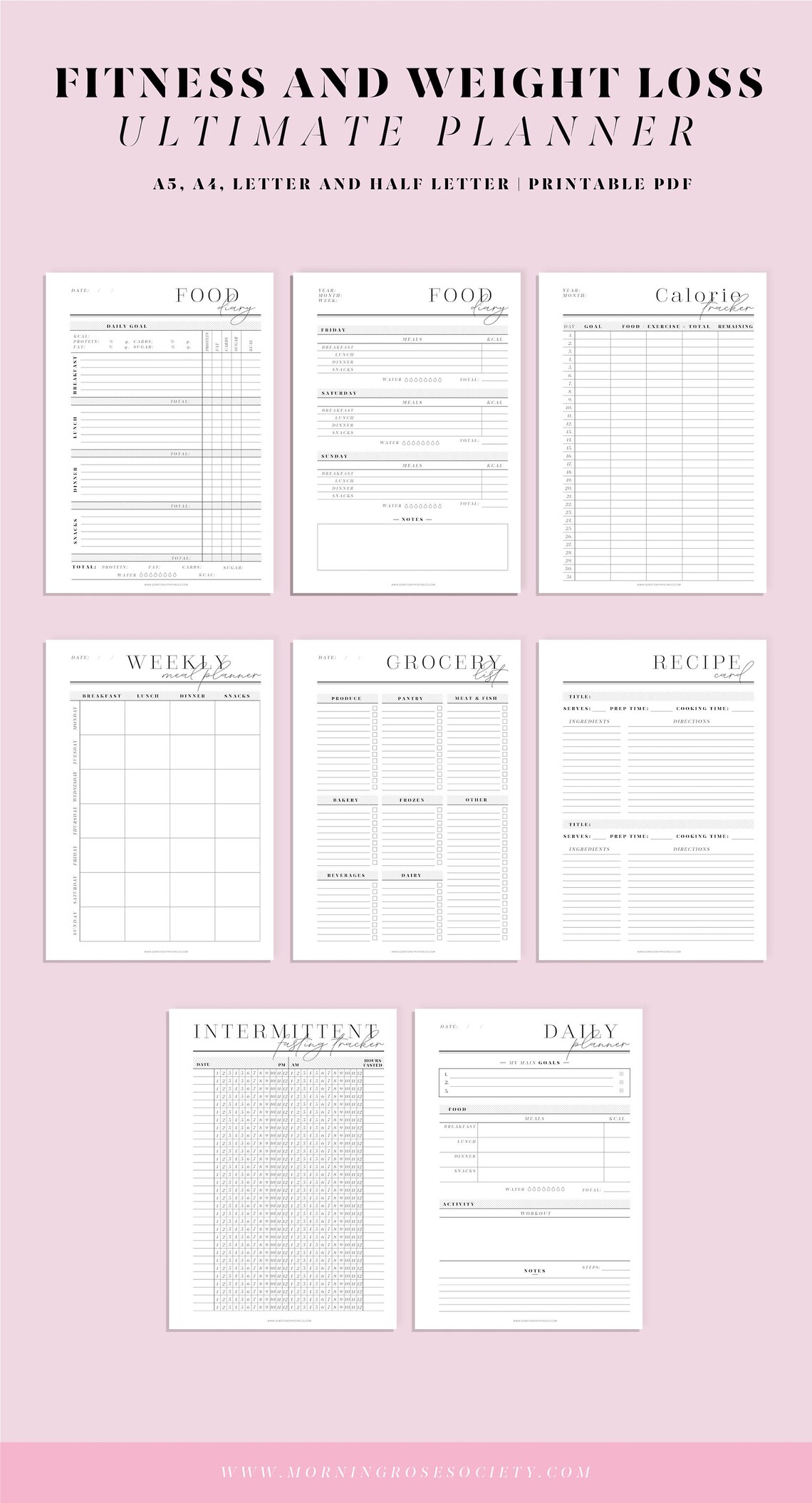Fitness Planner Printable Template. Weight Loss Tracker and - Etsy