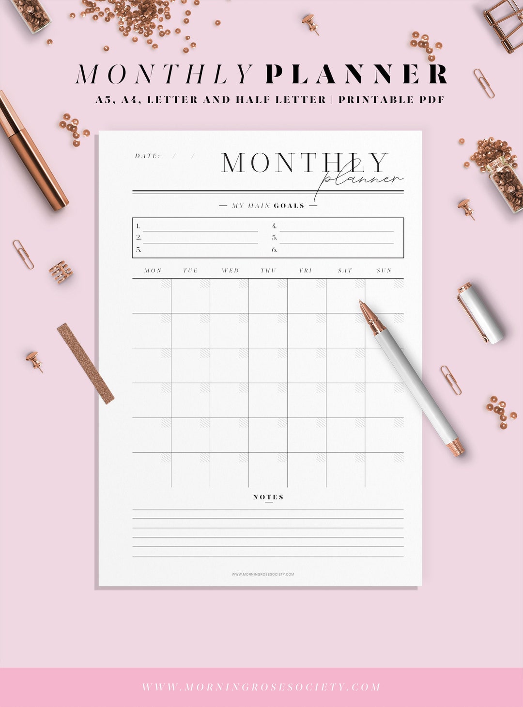 Monthly Planner Printable Pages. A4, A5, Letter and Half Letter Size ...