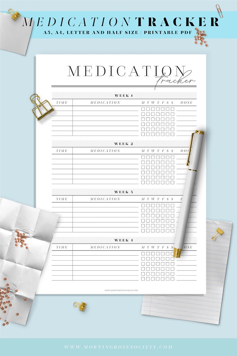 Medication Tracker Printable Planner Template. A4, A5, Letter and Half ...