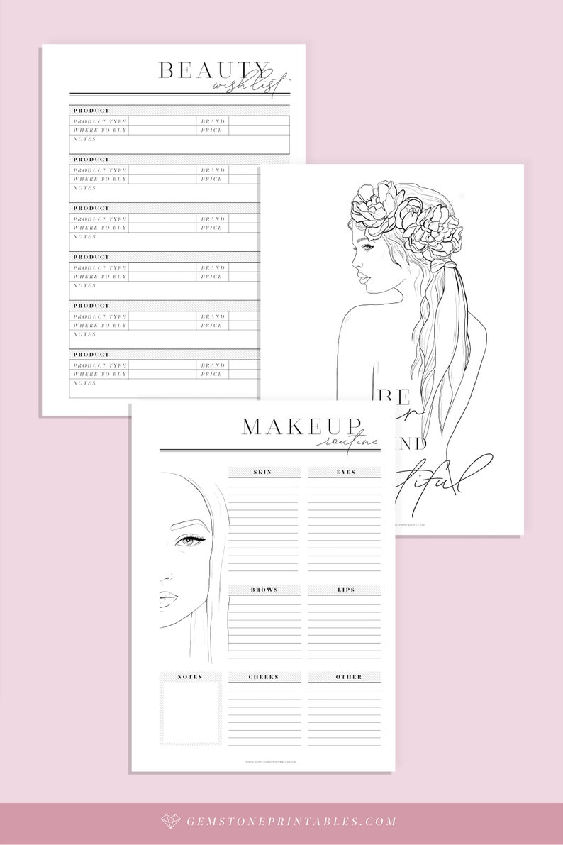 Makeup routine printable planner and beauty products wishlist. | Etsy
