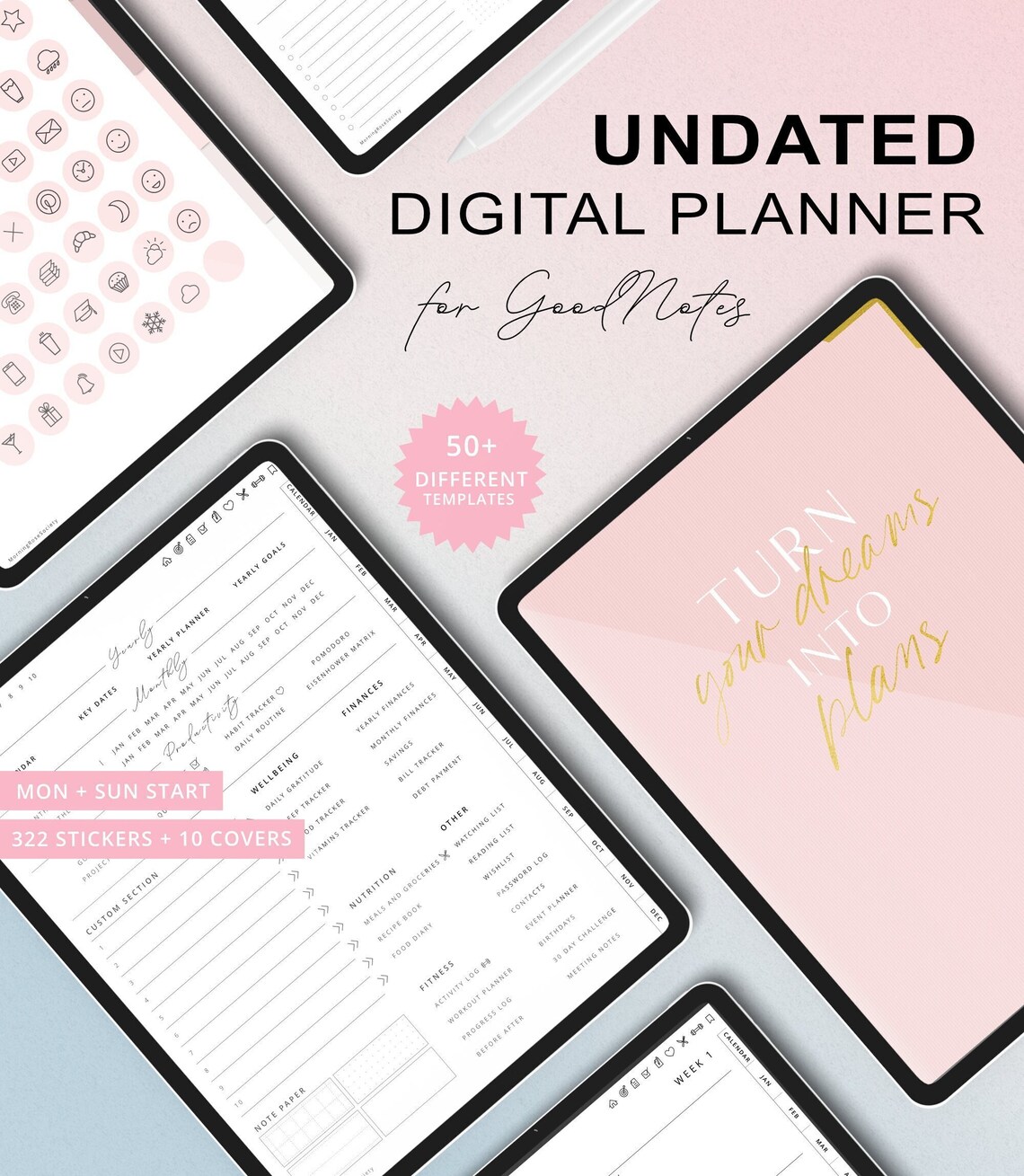 Undated Digital Planner Minimalist iPad Pro Planner Daily, Weekly ...