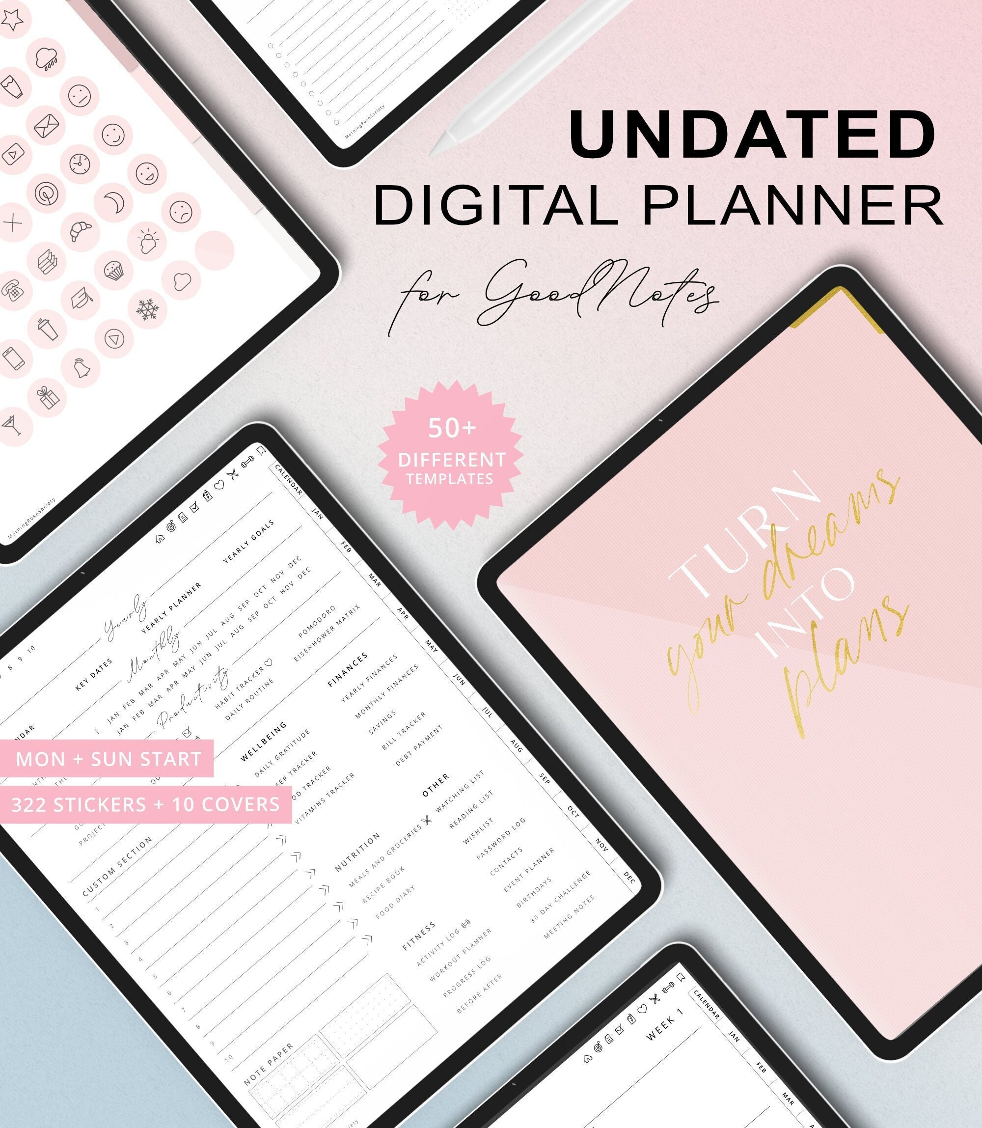 Undated Digital Planner Minimalist iPad Pro Planner Daily, Weekly ...