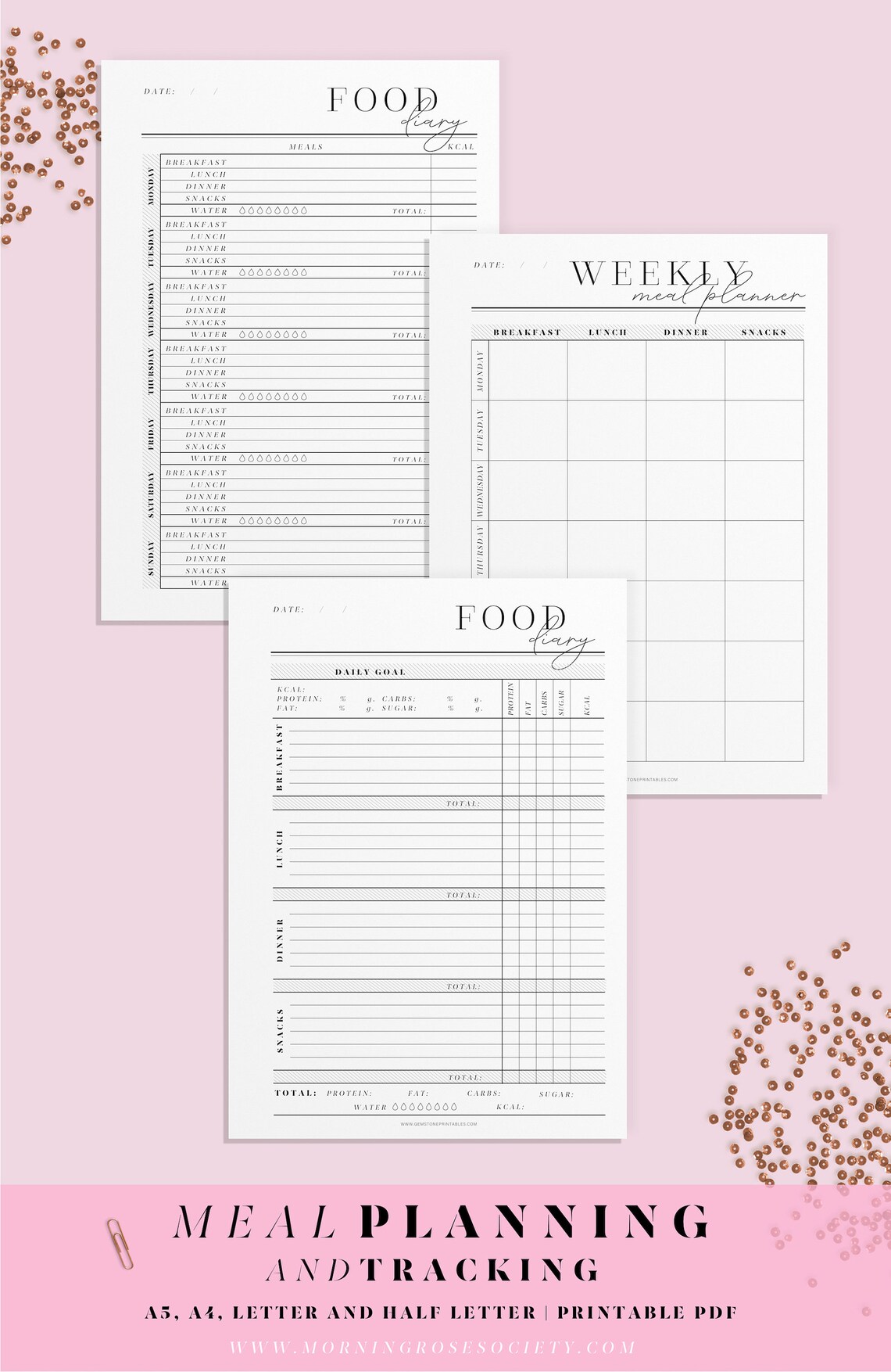 Weekly Meal Planner Printable Template. Weekly and Daily Food Diary ...