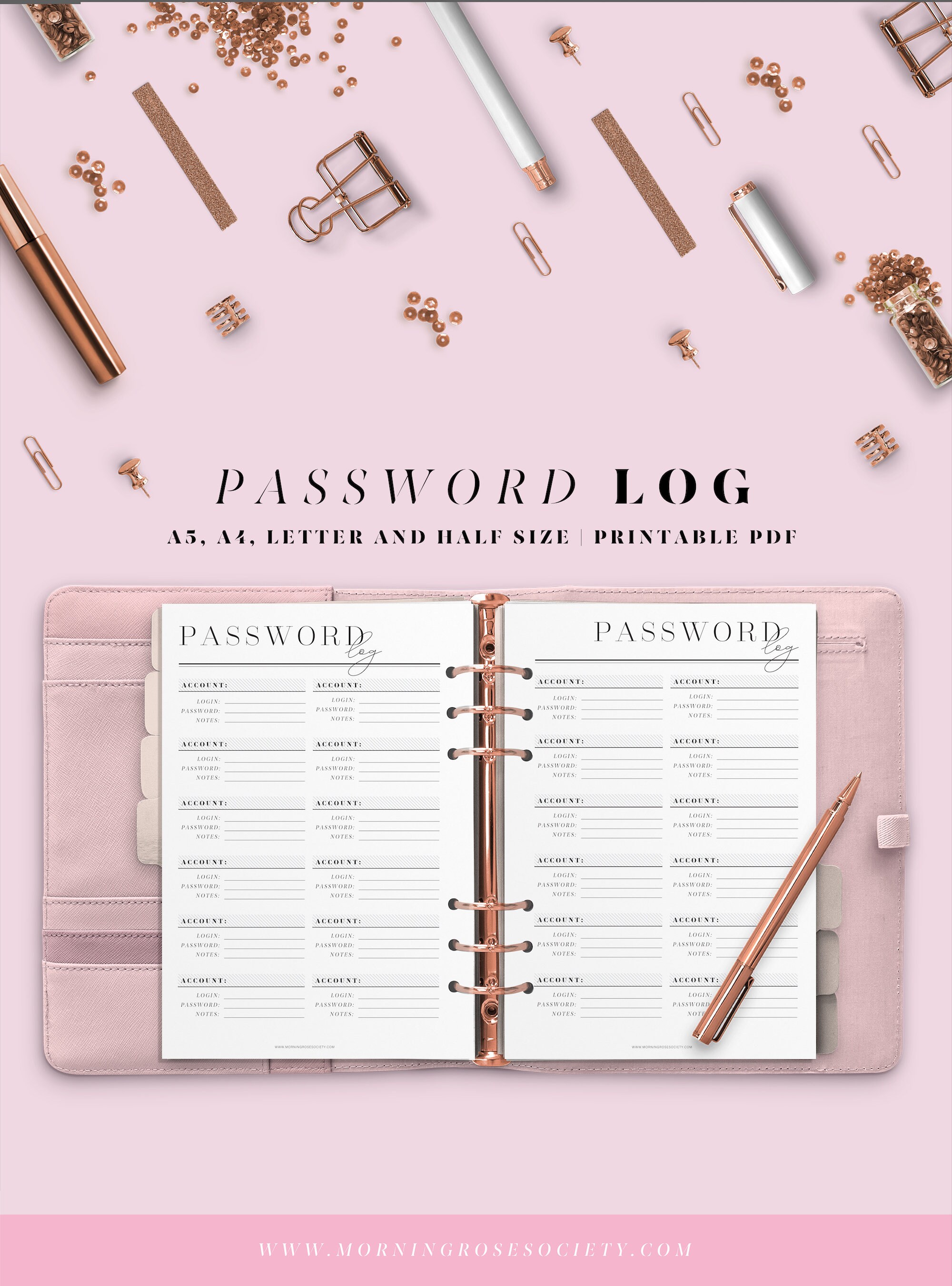 Password Tracker A4, A5, Letter and Half Letter Size Inserts. Printable ...