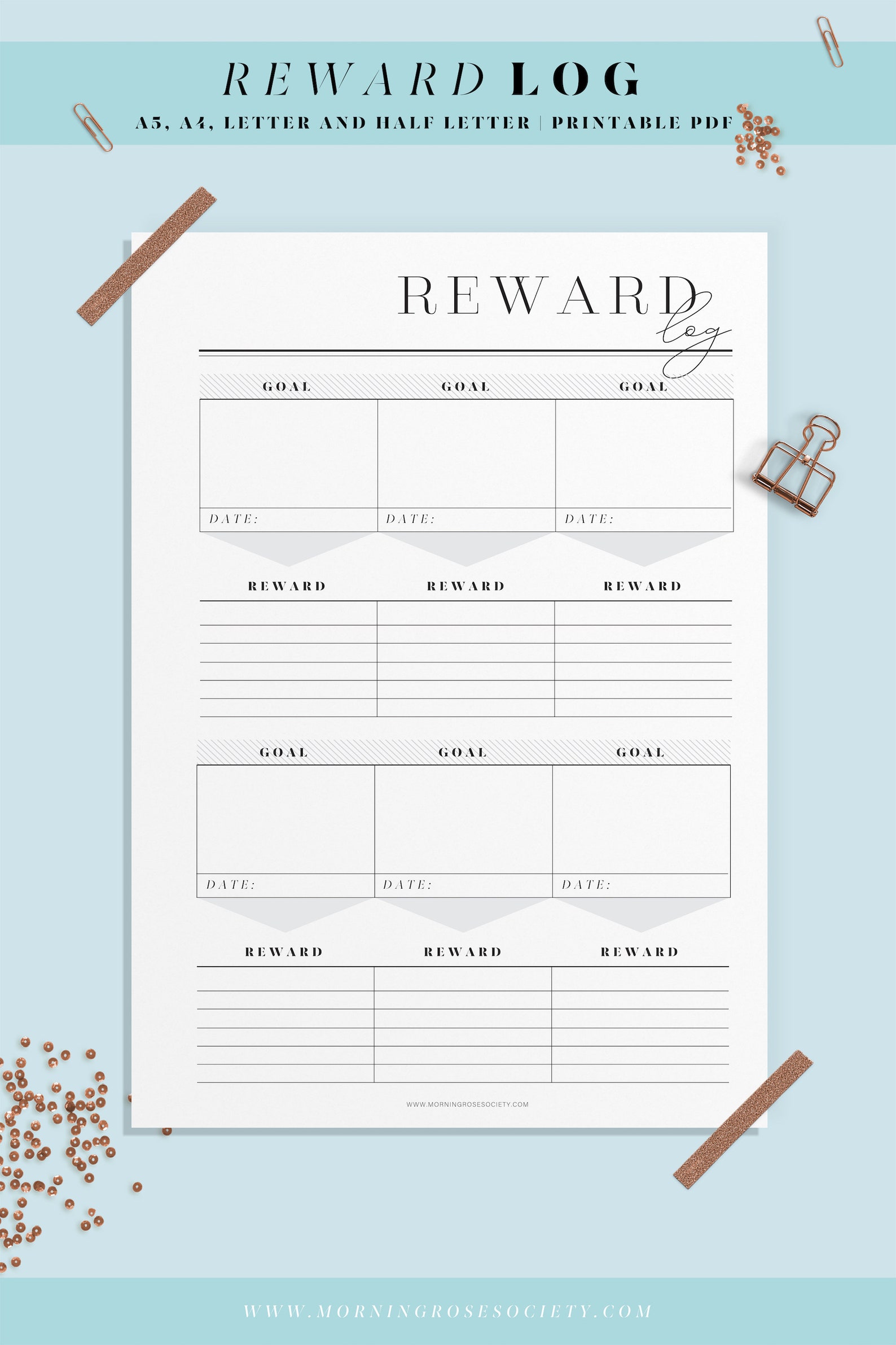 Printable Rewards Tracker. A4, A5, Letter and Half Letter Size Inserts ...