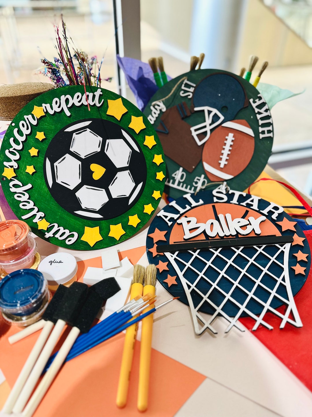 Sportsart Party Kid Craft, Paint Kit, DIY Birthday, Wood, Sports ...