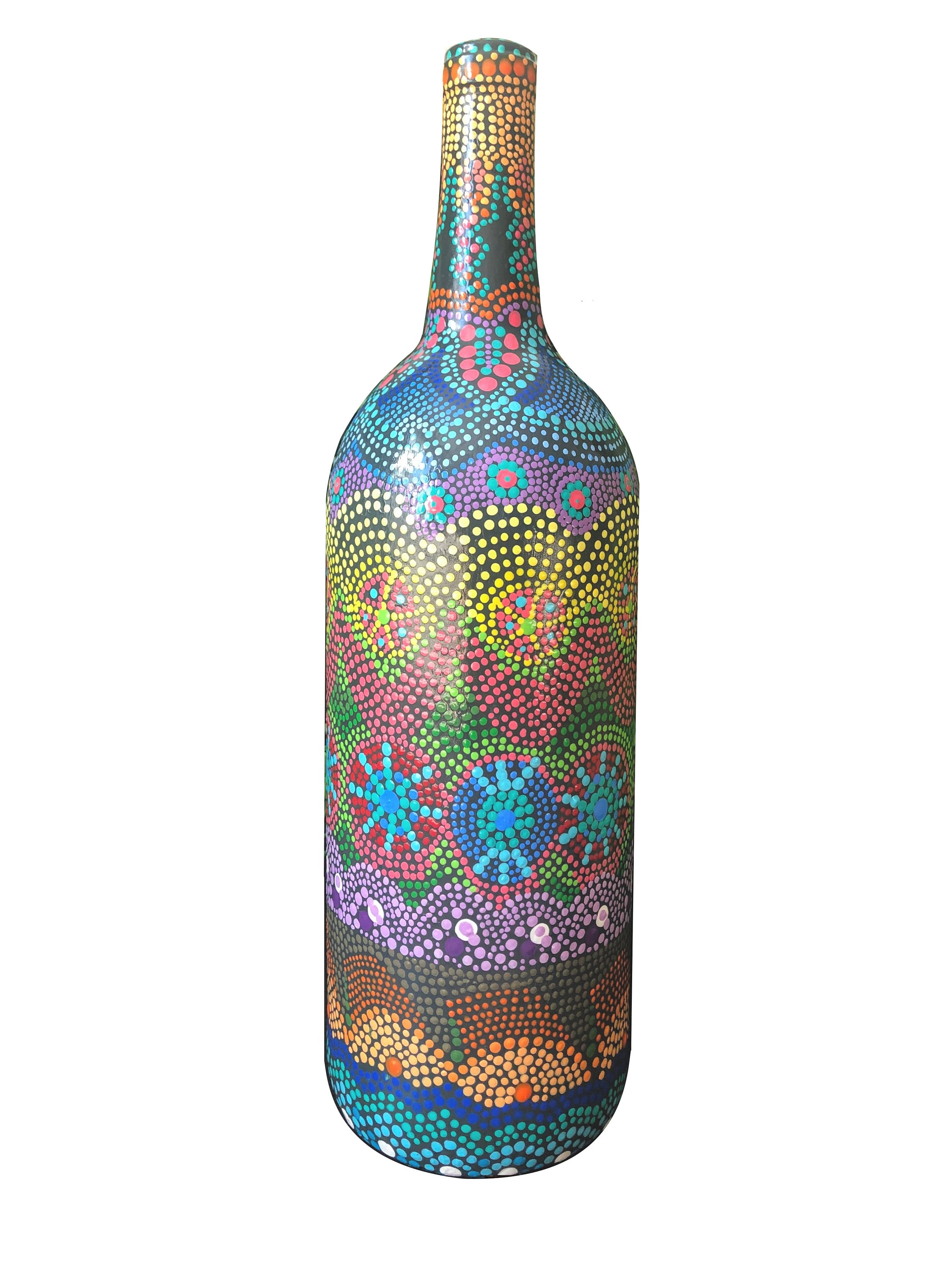 Decorative Wine Bottle Hand Painted Mandala Art Dot Painting - Etsy