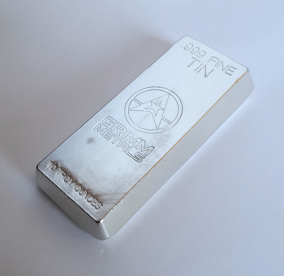 10 Troy Ounce .999 Fine Tin Bullion Bar - Hand Poured - Hand Stamped ...