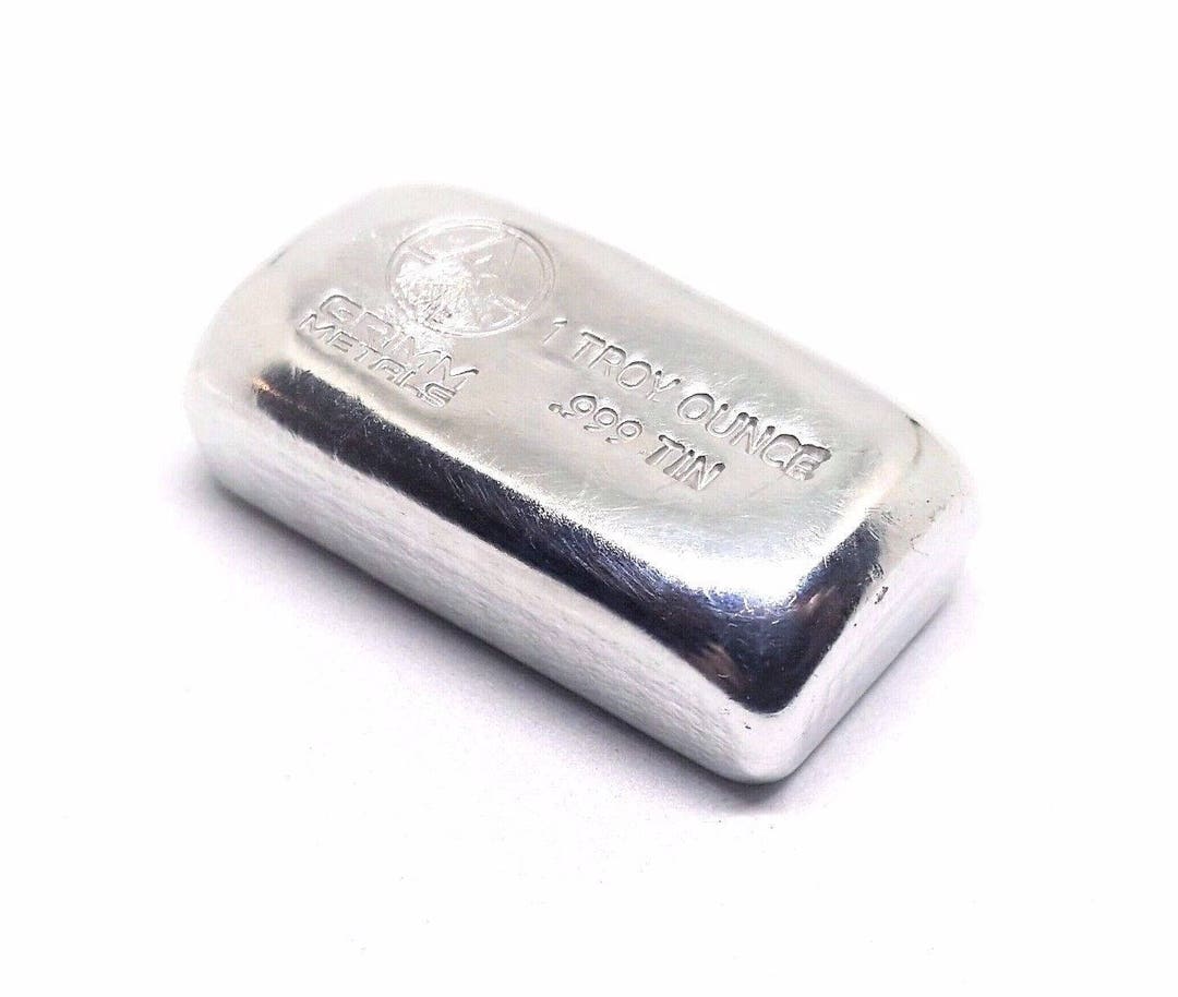 1 Troy Ounce .999 Fine Tin Bullion Bar Hand Poured Hand Stamped GRIMM ...