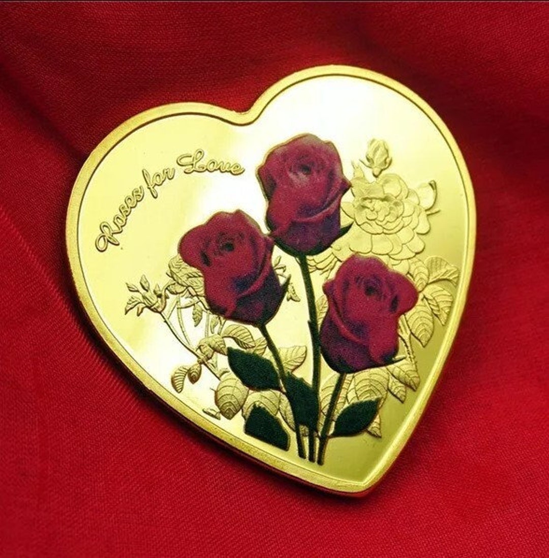 Colorized and Gold Plated "roses for Love" Gift Coin - Etsy