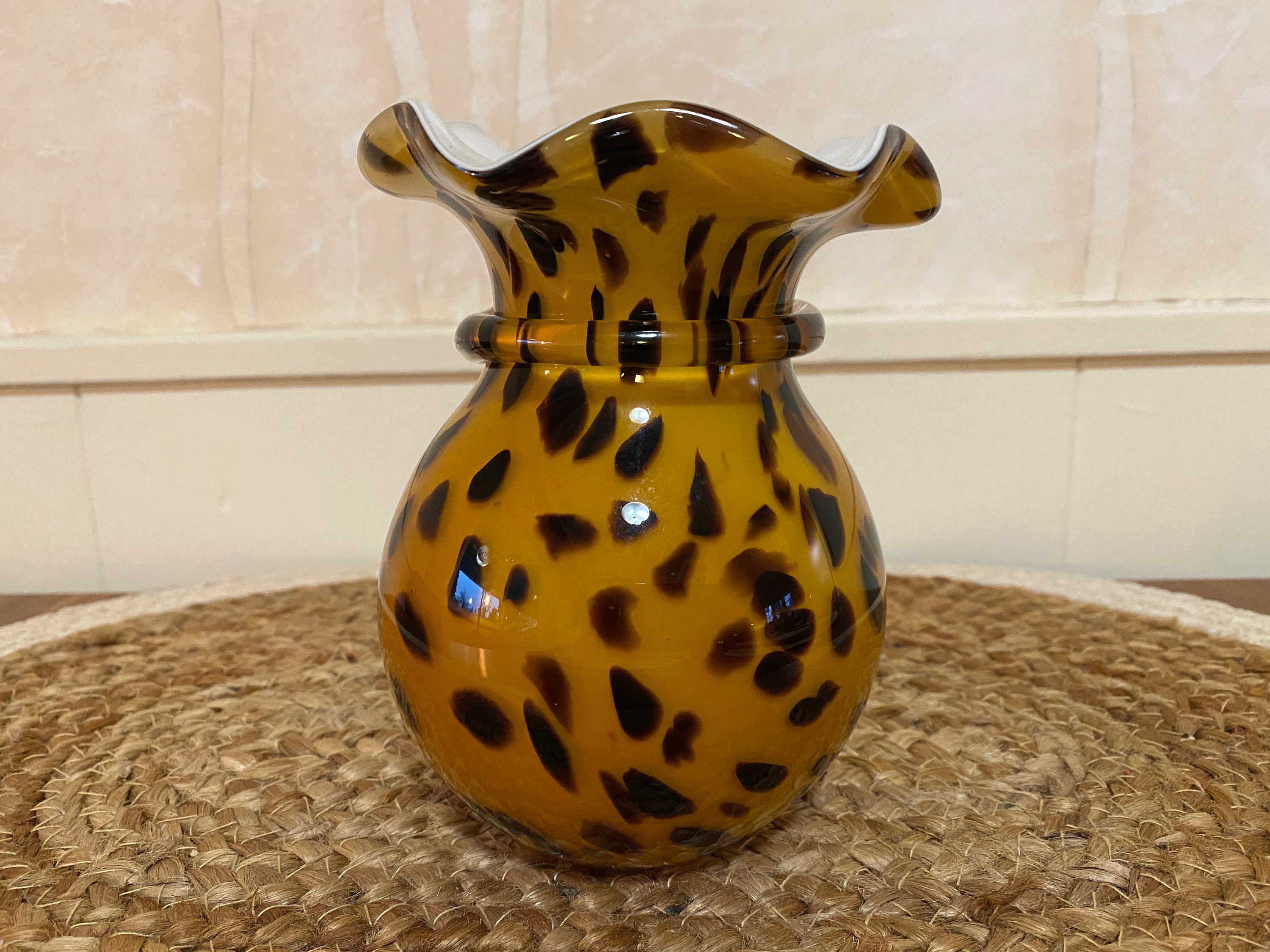 Vintage Art Glass Vase With Cheetah Print Design - Etsy