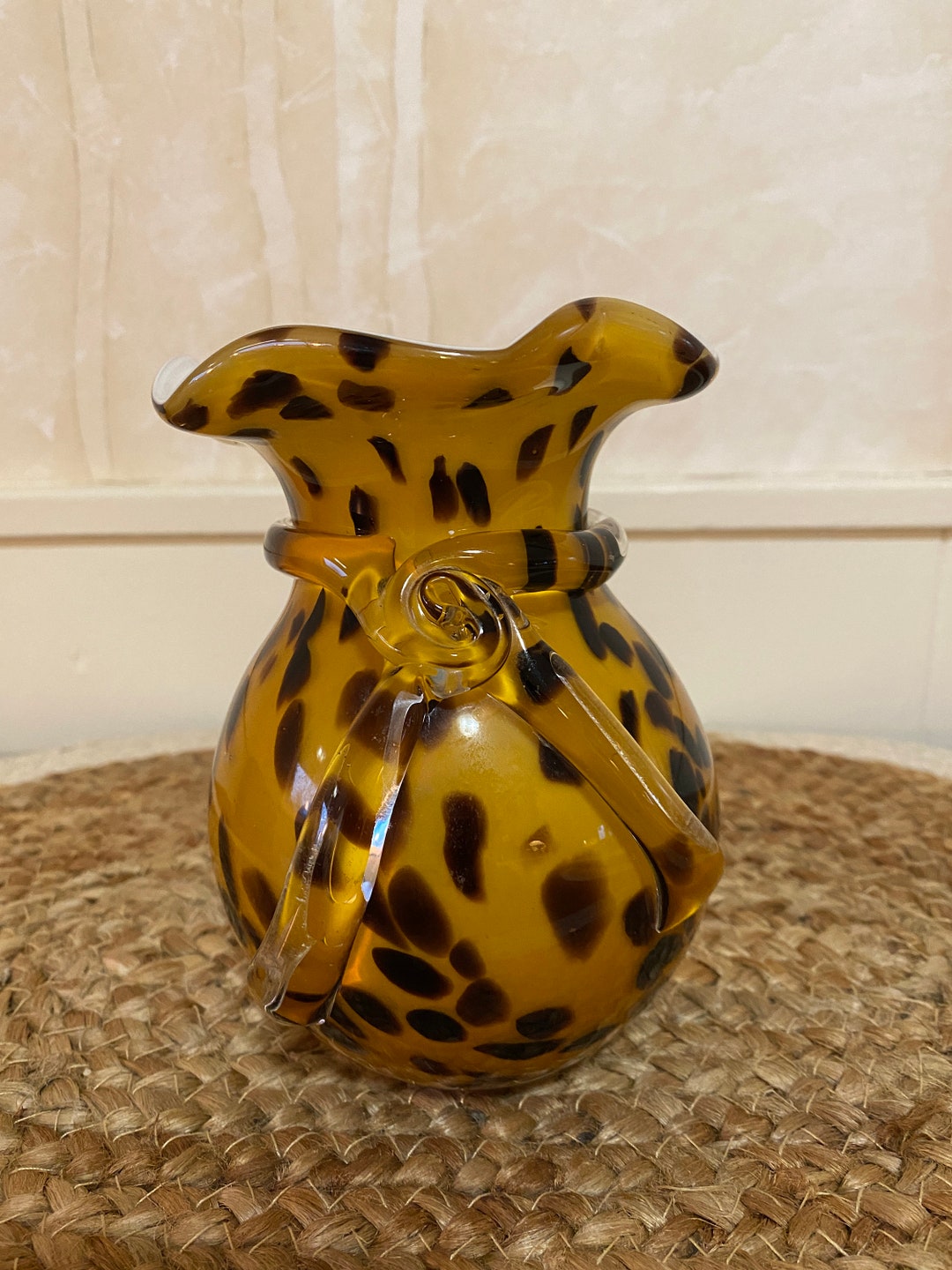 Vintage Art Glass Vase With Cheetah Print Design - Etsy
