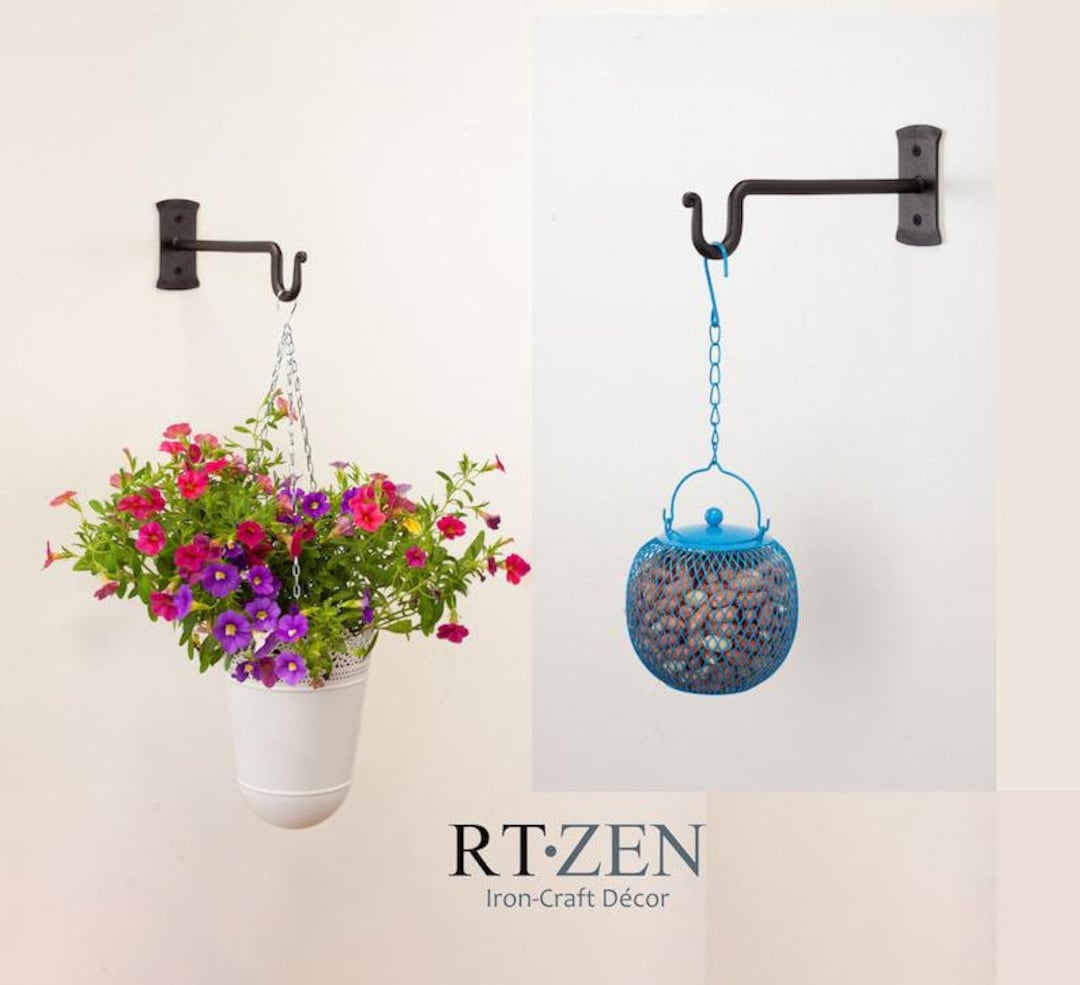 Hand-forged Iron Hook, Set of 2 Indoor or Outdoor Plant & Wind Chimes ...