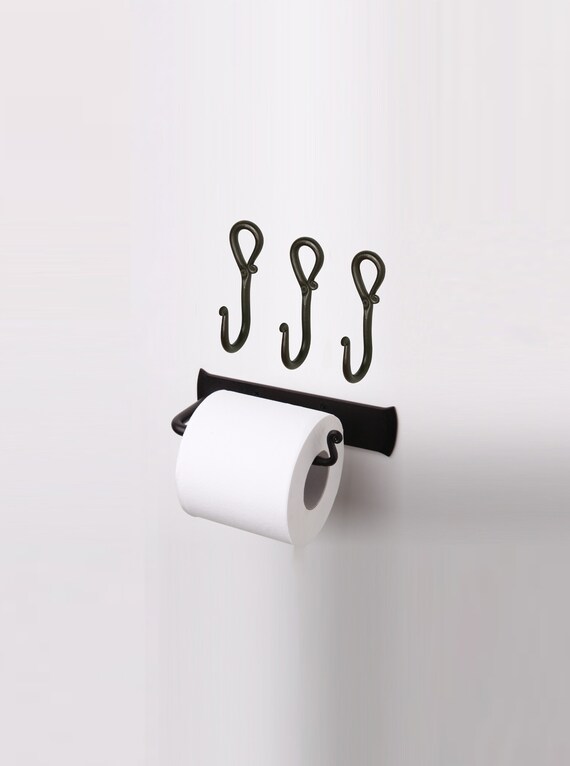 Bathroom Set of 3 Iron Hooks and Hand Forged Toilet Paper - Etsy