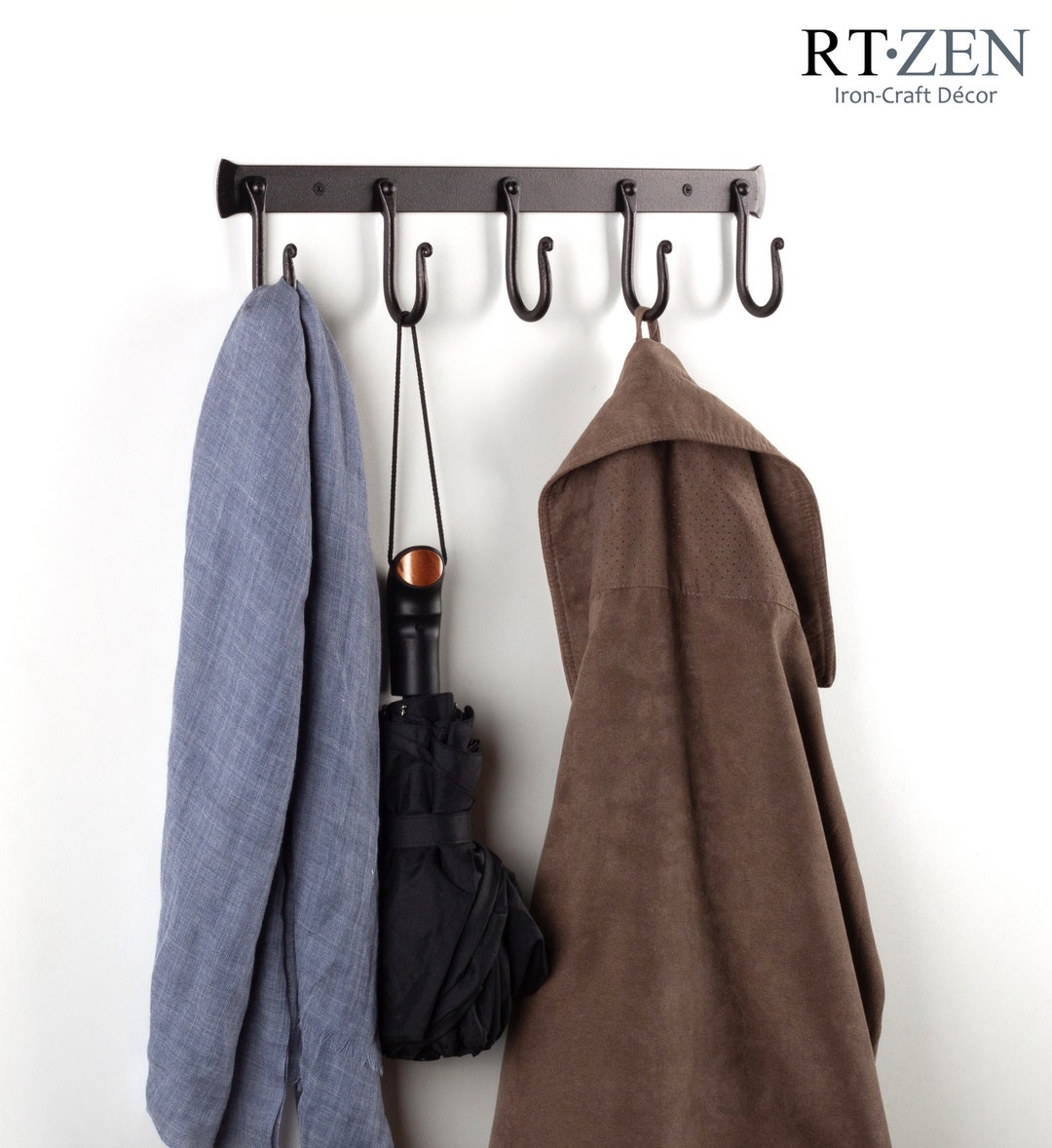 Handmade Wrought Iron Coat Hooks Rack, Decorative 5 Hooks Organizer for ...