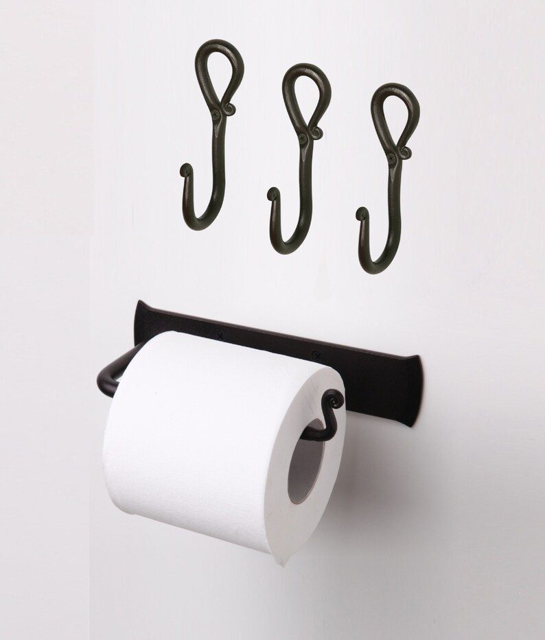 Bathroom Set of 3 Iron Hooks and Hand Forged Toilet Paper - Etsy