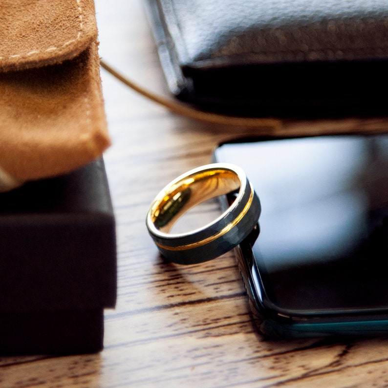 Custom Engrave Man Ring Hammer Man Ring Black & Gold Mens - Etsy