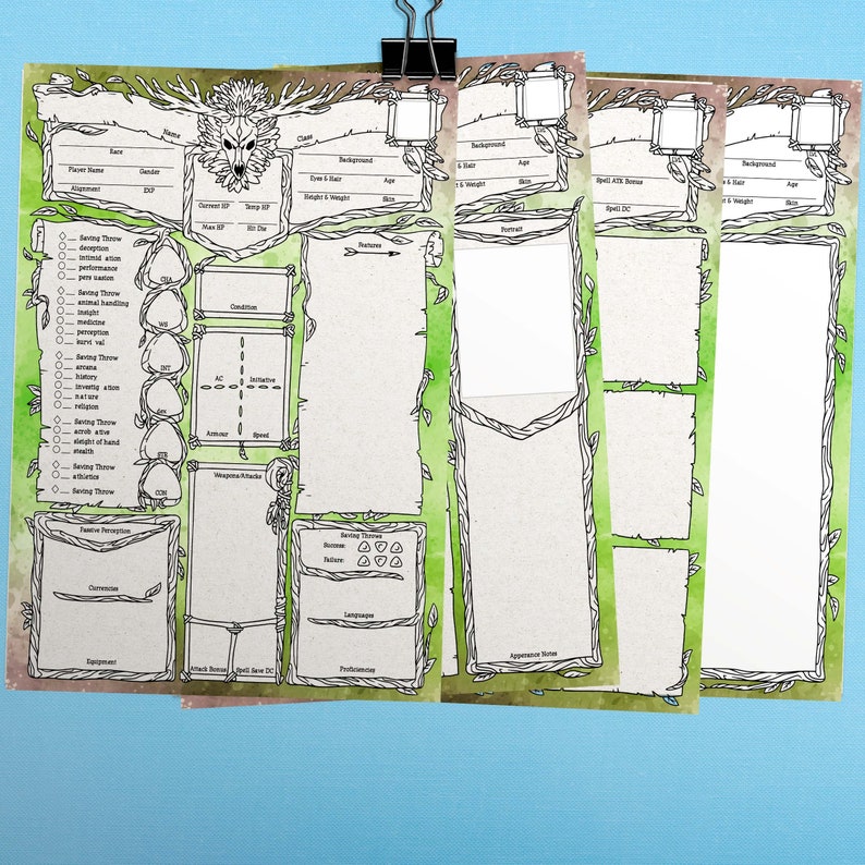 Editable Pdf Character Sheet For Druids And Other Nature Etsy 