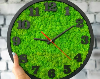 Moss Clock, Wooden Eco Clock With Preserved Moss, Wall Clock, Modern ...