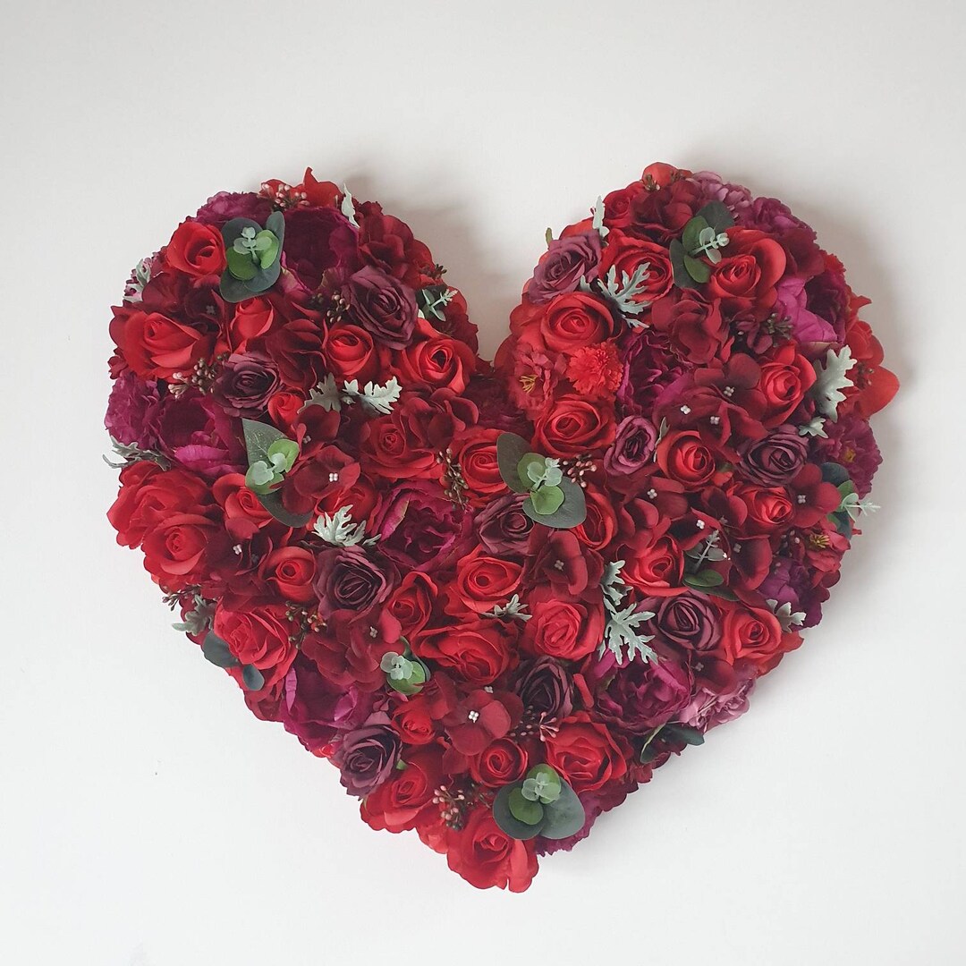 Deep Red Heart Wreath, Red Floral Heart Wreath, Red Flower Heart Wreath ...