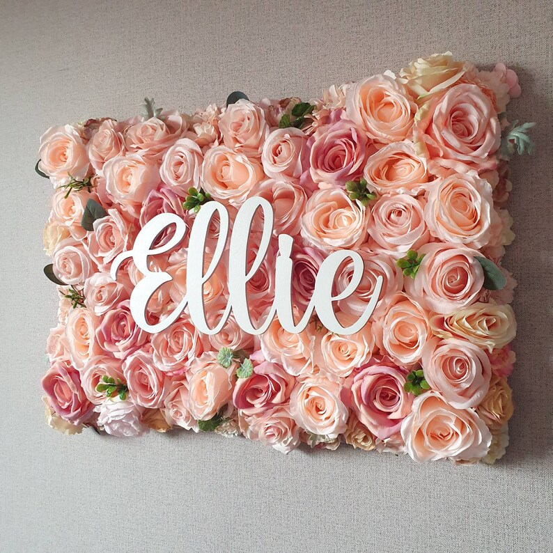 Flower Wall With Name Sign Large Flower Wall Nursery Name | Etsy