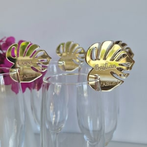 Tropical Name Place Card Custom Drink Tag Charm Monstera Leaf Tropical ...