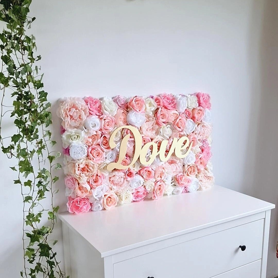 Custom Flower Wall Backdrop, Pink Flower Wall Panel, Personalized Baby ...