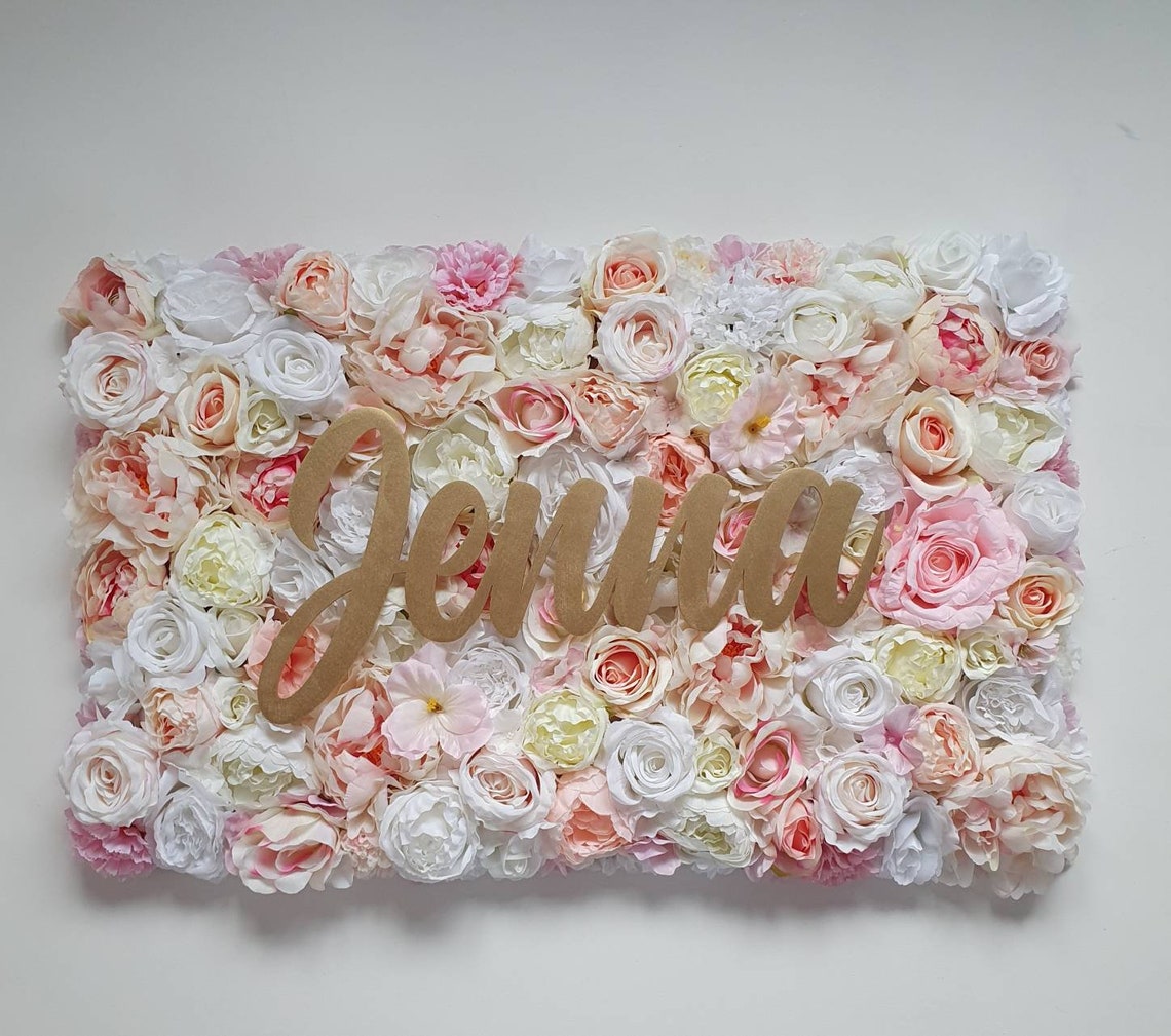 Flower Wall With Name Sign Large Flower Wall Nursery Name - Etsy